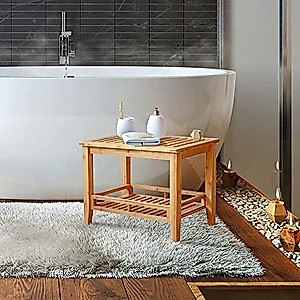 HUILI Shower Bench, Shower Chair with Shelf 24 x 15 x 18 '', Bathroom Bench, Furniture, Shower Benches for InsideShower, Shoe Organizer or Entryway Bench