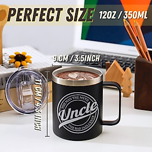 Onebttl Uncle Gifts Coffee Mug, Presents from Niece Nephew for Birthday Christmas, Travel Mug with Lid, Stainless Steel 12oz/350ml - The Man The Myth The Bad Influence
