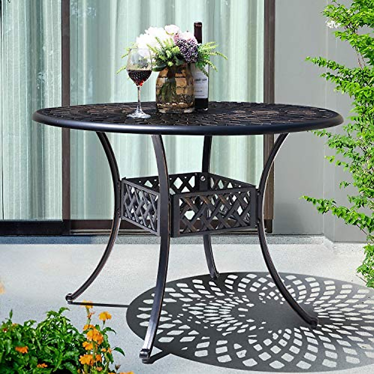 Nuu Garden 42 Inch Patio Dining Table, Cast Aluminum Patio Table with Umbrella Hole, Round Outdoor Bistro Table for Backyard, Garden, Patio, Porch, Antique Bronze