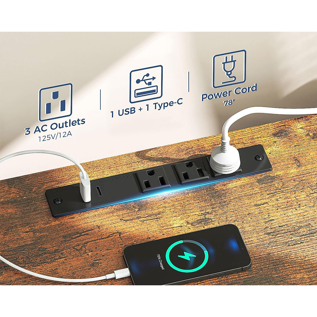 Casaottima Dresser for Bedroom with Charging Station, 52" Long Dresser with 8 Storage Drawers, Large Fabric Dressers Chests of Drawers with Shelves, Black and Vintage