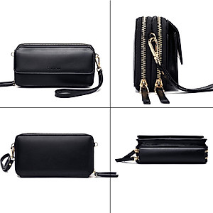 Women Crossbody Wallet RFID Blocking Cell Phone wristlet Purse with shoulder strap Ladies small cross body bag (Black)