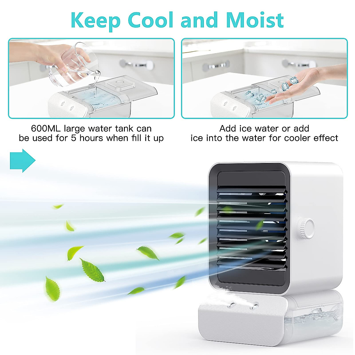 ZEBRE Portable Air Conditioner Fan, Personal Air Cooler, Evaporative Air Cooler Purifier Misting Fan with 7 Colors LED Lights & 3 Speeds for Home Room Office