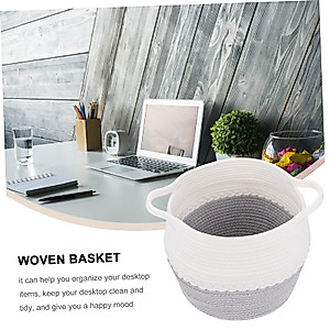 VILLFUL 1pc Rope Storage Basket Decorative Storage Bins Weave Basket Round Laundry Basket Large Storage Bin Woven Hamper Blanket Holder Storage Baskets Lovely Storage Holder Cotton Rope