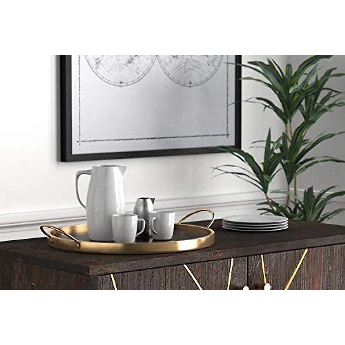 Amazon Brand – Rivet Contemporary Decorative Round Metal Serving Tray with Handles, 17.5-Inch, Black and Gold