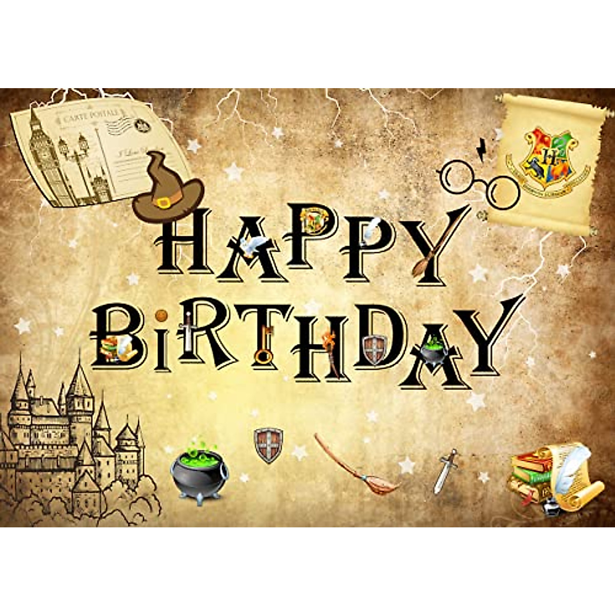 LYCGS 8X6ft Wizard Happy Birthday Backdrop Magic Castle School Backdrop Wizard Photography Background Boys Girls Kids Birthday Party Decor Banner X-110