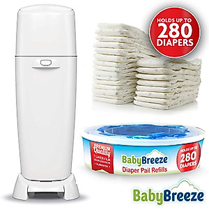 BabyBreeze Diaper Pail Refill Bags Compatible with Playtex Diaper Genie Pails Odor Absorbing Diaper Disposal Trash Bags - 1120 Count (4-Pack)