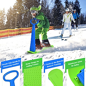 GYMAX Snow Scooter, Fold-Up Snowboard Kick Scooter W/Grip Handle, Cold Resistance Anti-Slip Winter Toy for Use on Snow, Grass, Sand for Age 5+ (Green)