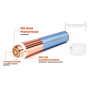 Mini Portable Facial Hair, Lips and Chin Removal Trimmer for Women, Facial Painles Epilator Pen, 18K gold-plated 13mm hypoallergenic rotary head. 360° LED light for Instant and Painless Hair Removal