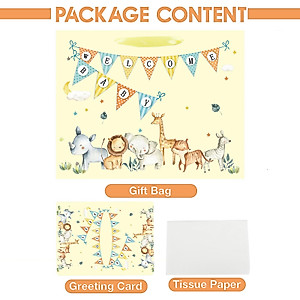 13" Large Baby Boy Girl Gift Bag for Baby Shower with Tissue Paper and Greeting Card (Yellow)