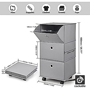 JOMOLA 3 Drawer Rolling Storage Cart with Wheel Mobile File Cabinet Under Desk Fabric Utility Drawer Cart with Lockable Casters Filing Cube Bin Organizer for Office Supplies Bedroom Living Room Gray