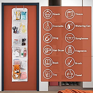 ESINGMILL Over the Door Shoe Organizer - Hanging Holder with 12 Large Clear Pockets and 2 Metal Hooks, Shoe Rack for Narrow Closet Door