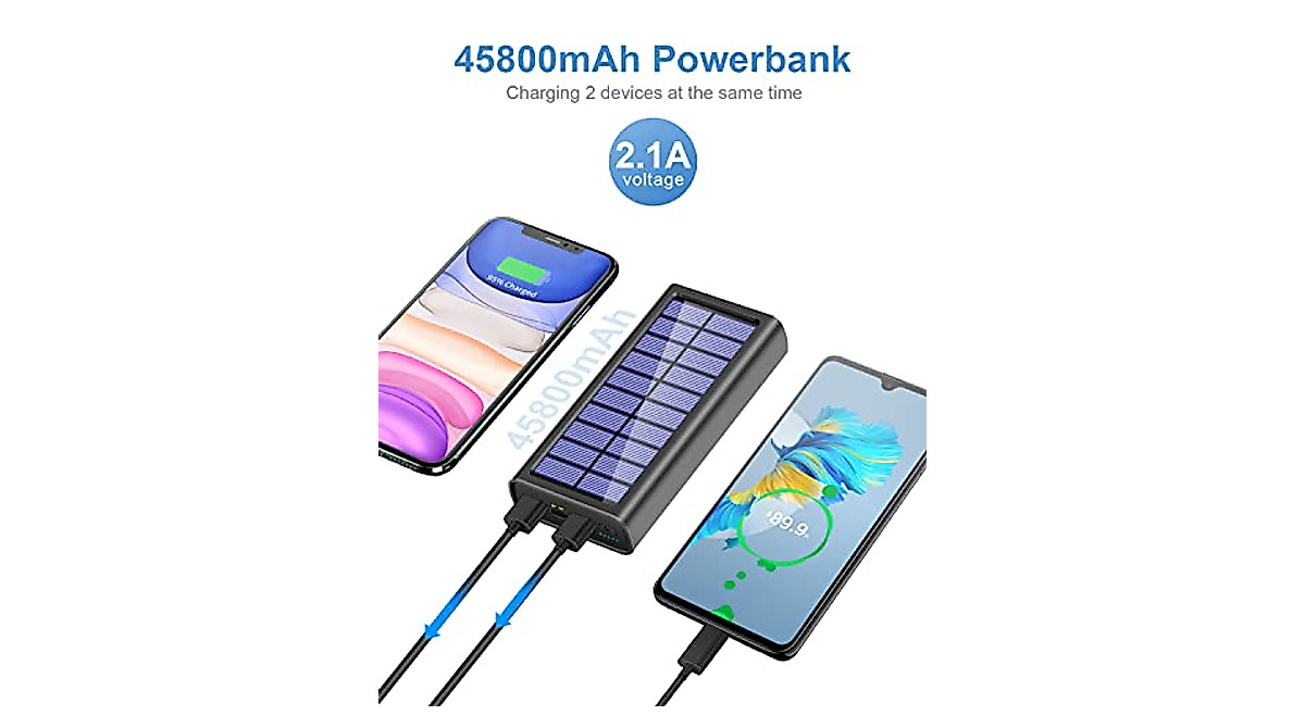 45800mAh Solar Power Bank: Waterproof Portable Charger & Light