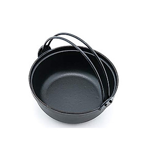 Fuji Merchandise Japanese Style Cast Iron Sukiyaki Tetsu Nabe Pot with Wooden Lid and Tray Quality Enamel Coating (58 fl. oz) 8.5" Diameter
