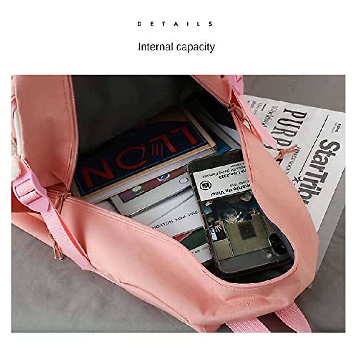 MOJIDUO 5Pcs Set Kawaii Backpack with cute plush Pendants & Badge,19 gallon capacity School Bag Cute Aesthetic Backpack