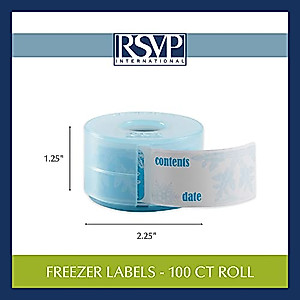 RSVP International Freezer Labels with Convienient Plastic Dispenser, 100 Count, 2.25x1.25", Snowflake
