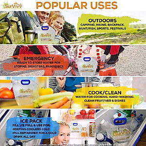 SurVivv Premium Collapsible Water Container Bag, No-Leak, Freezable, Odorless, Flat Folding, BPA Free Food Grade Clear Plastic Storage Tank for Sports Outdoors Camping (1.3 Gal 5Pk)