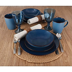 IHIPPO Stoneware Dinnerware Set 16-Piece Dinnerware Set Dinnerware Set Plates Sets for Home Dinner Set Dishes and Plate Set Blue Microwave Dishwasher Safe Stoneware Dinnerware Set for 4