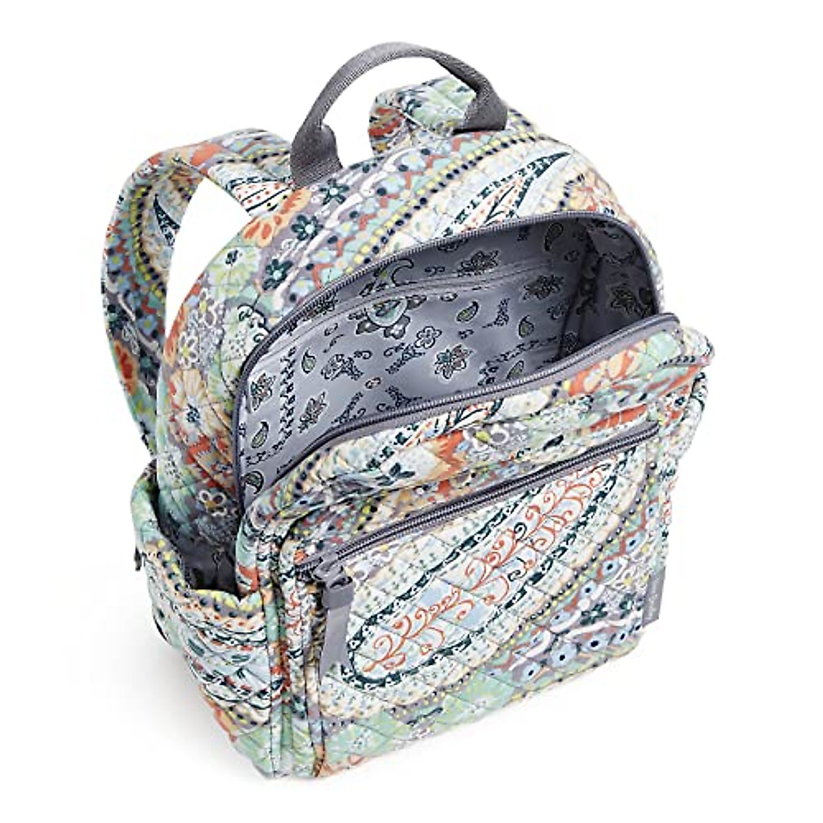 Vera Bradley Women's Cotton Small Backpack, Citrus Paisley - Recycled Cotton, One Size