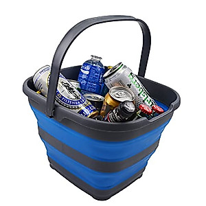 SAMMART 10L (2.6 Gallon) Collapsible Rectangular Handy Basket/Bucket (Grey/Blue (Set of 2))