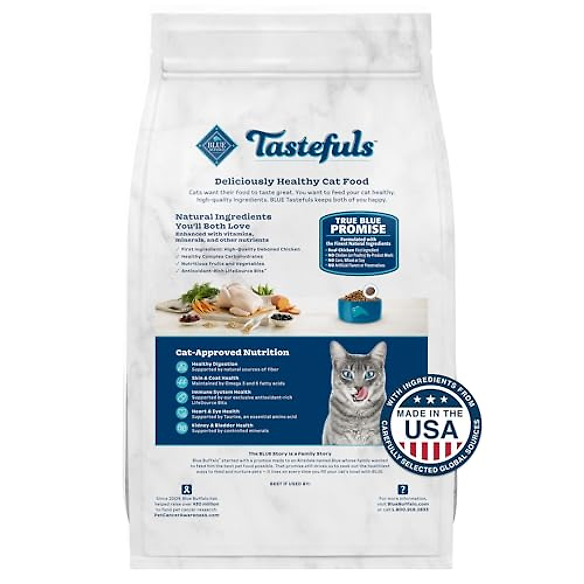 Blue Buffalo Tastefuls Adult Hairball Care Dry Cat Food, Made in the USA with Natural Ingredients, Chicken & Brown Rice Recipe, 3-lb. Bag