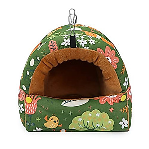 Wontee Bird Nest House Winter Warm Snuggle Hut Bird Bed Hanging Hammock for Parrots Budgies Parakeets Caique Senegal Cockatiels Conures (Large, Green)