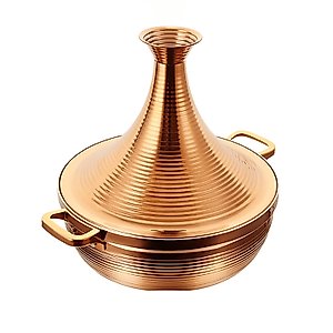Non-stick tagine 304 stainless steel tower stew pot, non-stick slow cooker seafood high lid pot induction cooker Moroccan tagine casserole-Gold||24cm