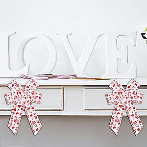 Hying 2 PCS Valentine's Day Bows for Wreath, Valentines Wreath Bows Red Heart Bows Holiday White Burlap Gift Bow for Front Door Valentines Decorations Birthday Wedding Party Supplies