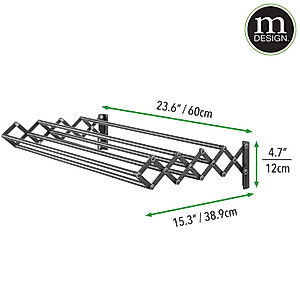 mDesign Steel Wall Mount Accordion Expandable Retractable Clothes Air Drying Rack - 8 Bars for Hanging Garments - Organizer for Laundry/Utility Room, Bathroom, Garage, Bardo Collection, Dark Gray