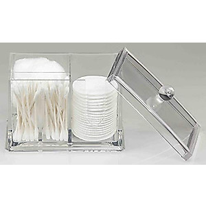 Home Basics Cotton Ball And Cotton Swab Holder With Cosmetic Pad Organizer, One Piece Lid, Q-tip Stand, Clear