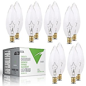 BULBMASTER 15 Watts Blunt Tip Decorative Light Bulbs Chandelier Light Bulb Candelabra Base Torpedo Clear Straight Dimmable Incandescent Light Bulbs, E12 Base Lamps Pack of 12