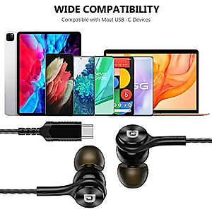 USB C Headphones for Galaxy S23 5G S22 Ultra S21 FE, Magnetic USB C Earbuds Wired with Microphone HiFi Stereo Noise Canceling Volume Control Earphones for Samsung Z Fold4 Google Pixel 7 6 iPad Pro Air