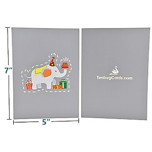 Teabug Cards Elephant Pop Up Card, Kid Birthday Card, Party Celebration Greeting Card