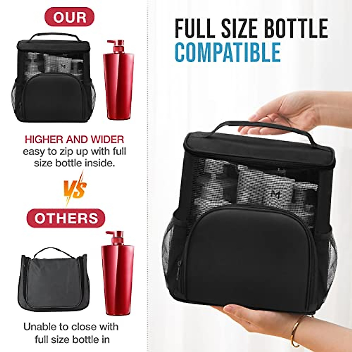 BINSUNS Portable Shower Caddy, Hanging Toiletry Bag with Phone Pocket, Travel Shower Caddy Organizer College Essentials - College, Dorms, Gym, Camp, Bath(Black)