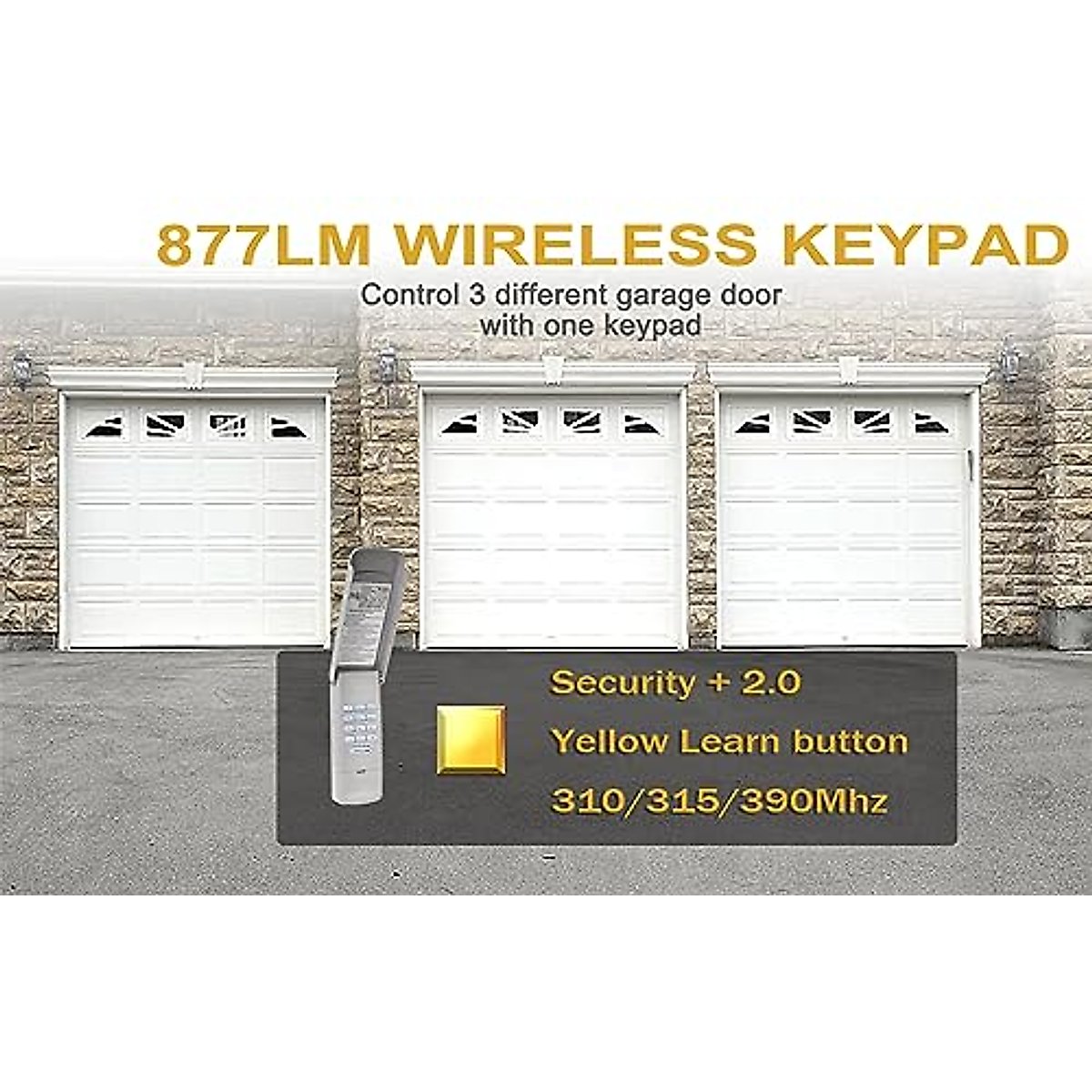 Wireless Garage Door Opener Keypad Wireless Keyless Entry Keypad Works with Chamberlain, LiftMaster, Craftsman and More Since 2011 to Current (Work with Yellow Learn Button)