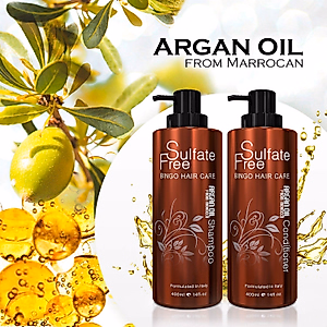 BINGO HAIR CARE Moroccan Argan Oil Shampoo and Conditioner Set, 100% Natural and Organic ,Revitalizing, Moisturizing, Anti-Frizz, Sulfate and Paraben Free, 42 Fl Oz