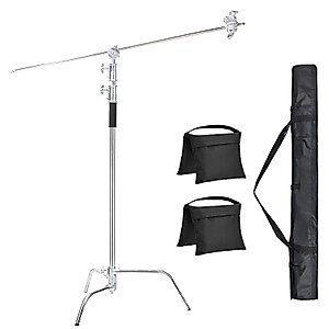Sokani C Stand with Boom Arm [2023 New Upgrade Version] 100% Metal Max 10.8ft/330cm Adjustable Reflector Stand 4.2ft/128cm Holding Arm and 2 Pieces Grip Head, Bag Sandbag, Fish Mouth Clip included