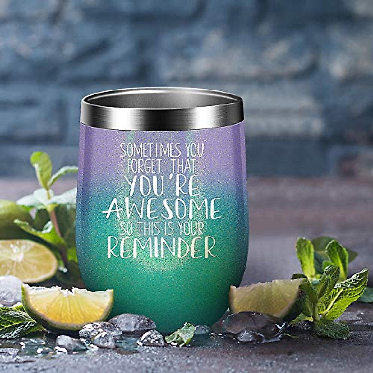 Nurforta Sometimes You Forget That You are Awesome - Thank You Gifts, Funny Birthday Cup Inspirational Gifts for Women, Men, Coworker, Friends - Vacuum Insulated Tumbler with Keychain Glitter 12oz