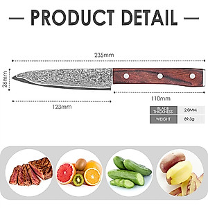 COOKLET'S Small Pairing Knife for Cutting Fruit, Professional VG10 Damascus Steel Forged Ultra Sharp Kitchen Knife, G10 Ergonomic Color Wooden Handle with Luxury Gift Box