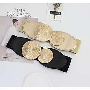 losofar Women Elastic Wide Stretchy Waist Cinch Belt Retro Fashion Automatic Buckle Waistband (black gold, waist below 42")