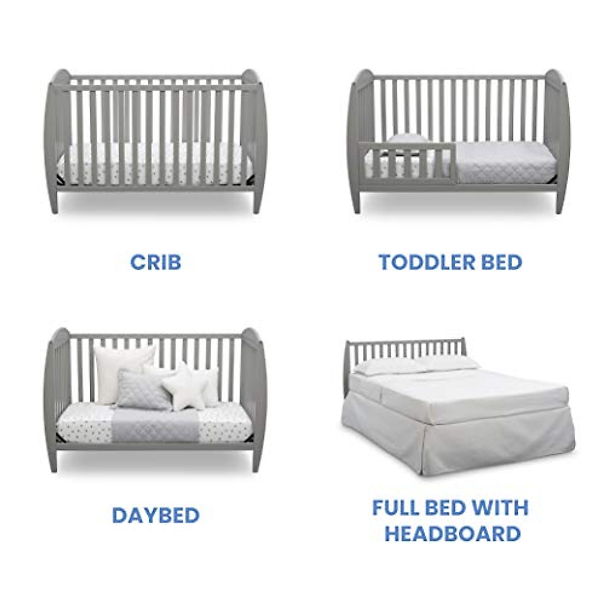 Delta Children Twinkle 4-in-1 Convertible Baby Crib, Easy to Assemble, Sustainable New Zealand Wood, Grey