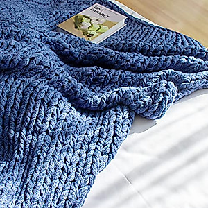 Chunky Knit Blanket Throw Warm Chenille Soft Cozy Boho Home Decor Handmade Cozy Throw Yarn Blanket 50x60 Inch Bed Sofa Blue