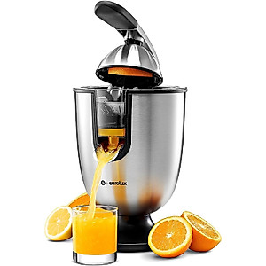 Eurolux Electric Citrus Juicer Squeezer, for Orange, Lemon, Grapefruit, Stainless Steel 160 Watts of Power Soft Grip Handle and Cone Lid for Easy Use (ELCJ-1700S)
