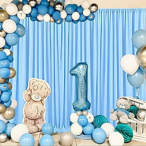 10ft x 10ft Baby Blue Backdrop Curtain for Baby Shower Parties Light Blue Wrinkle Free Backdrop Drapes Panels for Birthday Photo Gender Reveal Photography Polyester Fabric Background Decoration