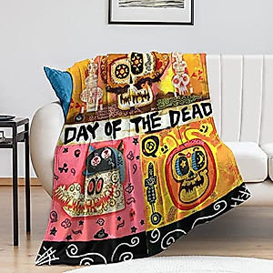 SKYNORA Day of The Dead Blankets Gifts for Women Men Cozy Women Skull Flannel Fleece Blanket Day of The Dead Blankets Gifts Fuzzy Throw Blankets for Bedroom Living Rooms Sofa Couch