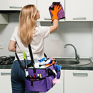 FRECOLSH XL Cleaning Caddy, Purple, Unisex, Oxford Polyester with Padding, Waterproof Interior, Adjustable 5 Compartments, Padded Carry Handle, D-Rings and Clips, 17"
