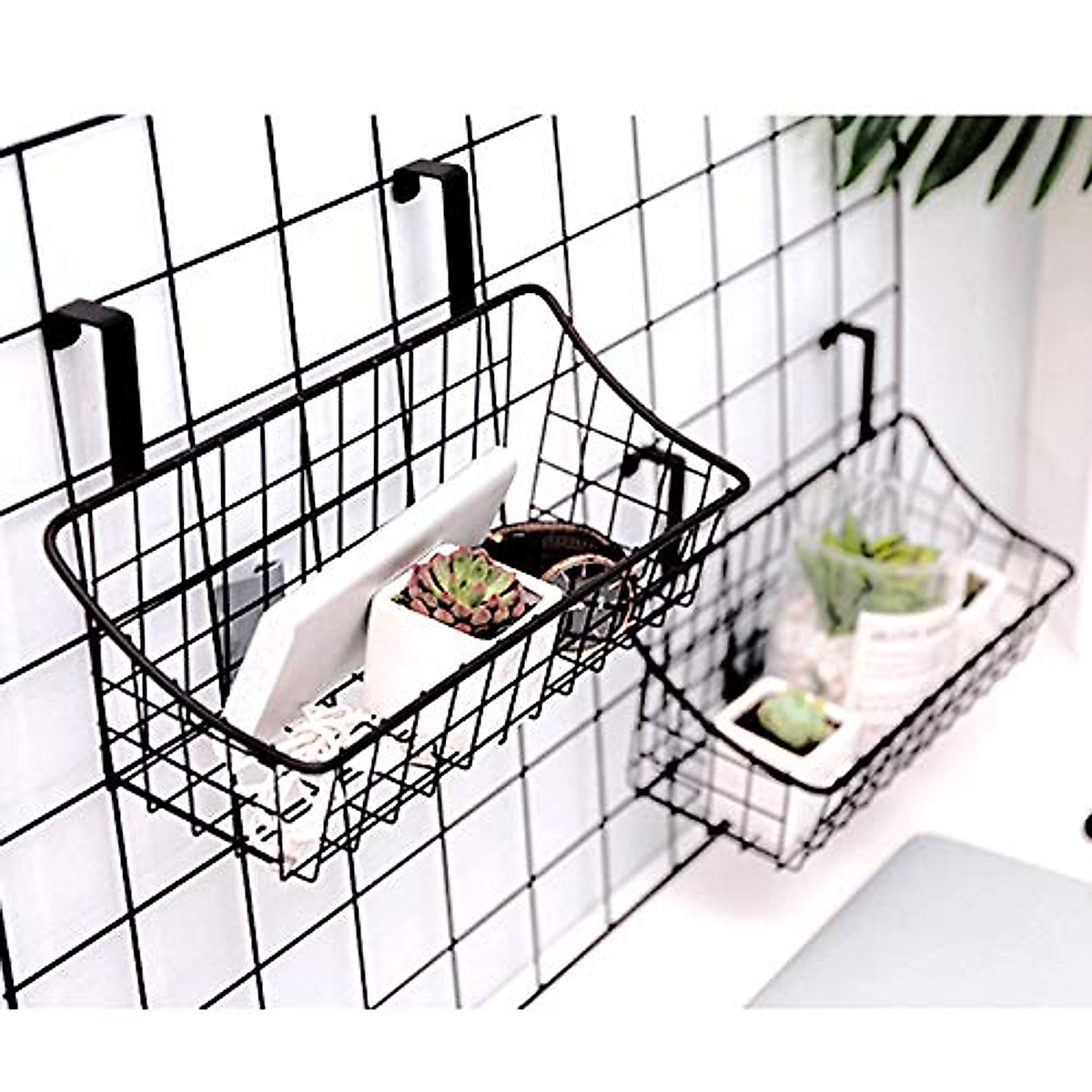 LeleCAT Basket with hook Grid Storage Basket, Hang it behind a door or on a railing, Over the Cabinet Door, Small, BLack,1 Pack