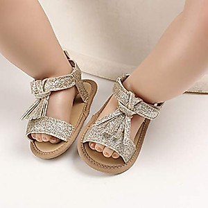 myppgg Baby Girls Summer Tassel Sandals Infant Soft Sole Sparkly Slippers Princess Dress Toddler First Walkers Shoes Gold, 12-18 Months Infant