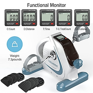 TECHMOO Under Desk Bike Pedal Exerciser, Heavy Metal Flywheel Mini Stationary Exercise Bike with LCD Digital Monitor Portable Foot Cycle for Home/Office/Workout Legs and Arms Training Peddler Machine