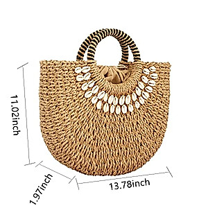 Beach Bag for Women Straw Top-Handle Bags Summer Woven Beach Tote Bag (Brown)