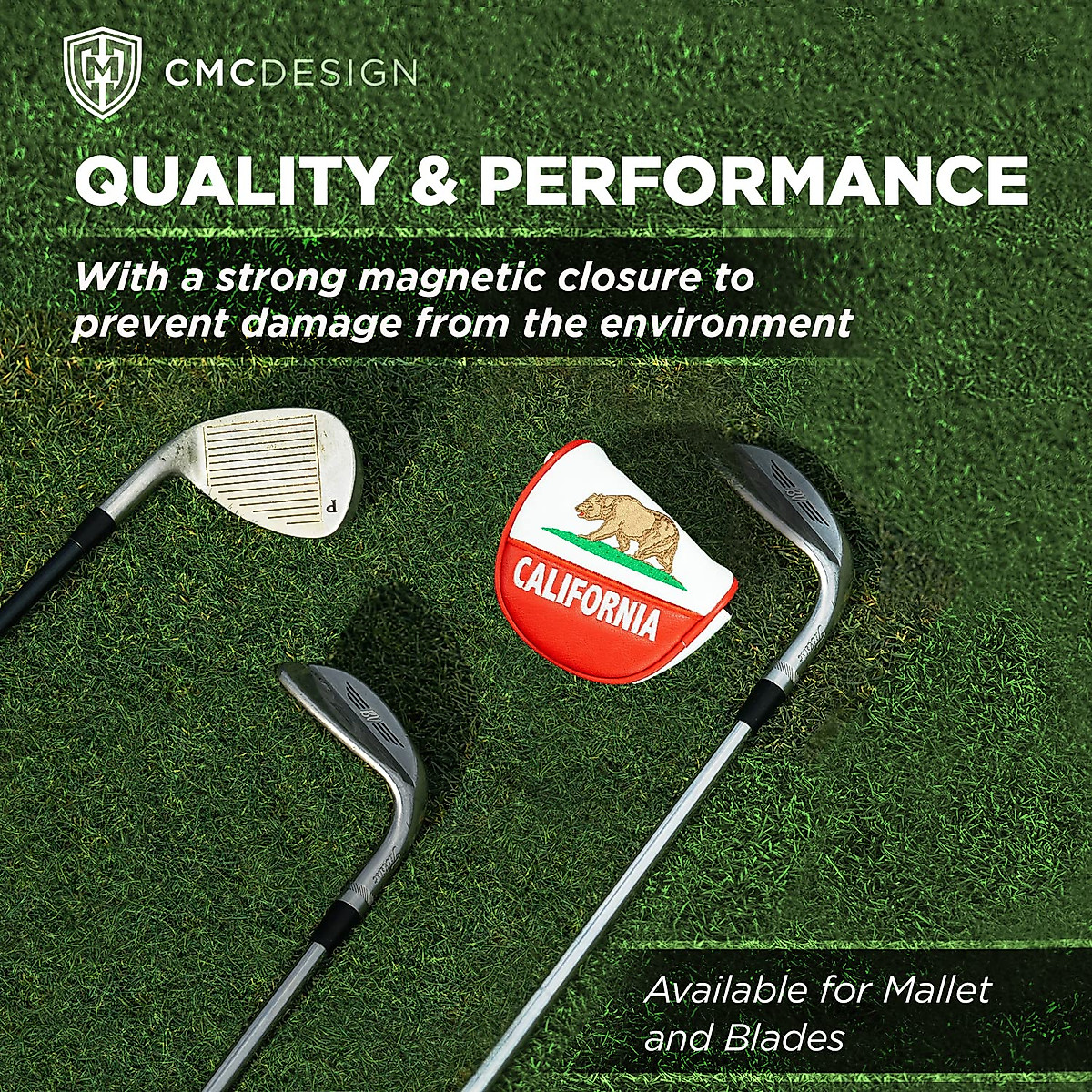 CMC Design Golf Mallet Head Cover - Custom California Bear Embroidered Golf Driver - Premium Faux Leather, Beautiful Design Elements & Soft Protective Lining – Great Fit for Any Mallet & Golfer